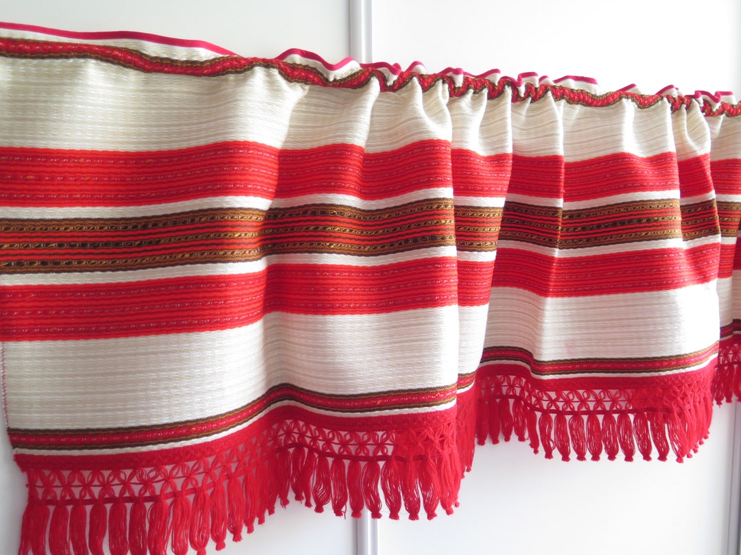Woven Valance Red Stripes, Long Valance With Fringe, Farmhouse Chic #4 ...