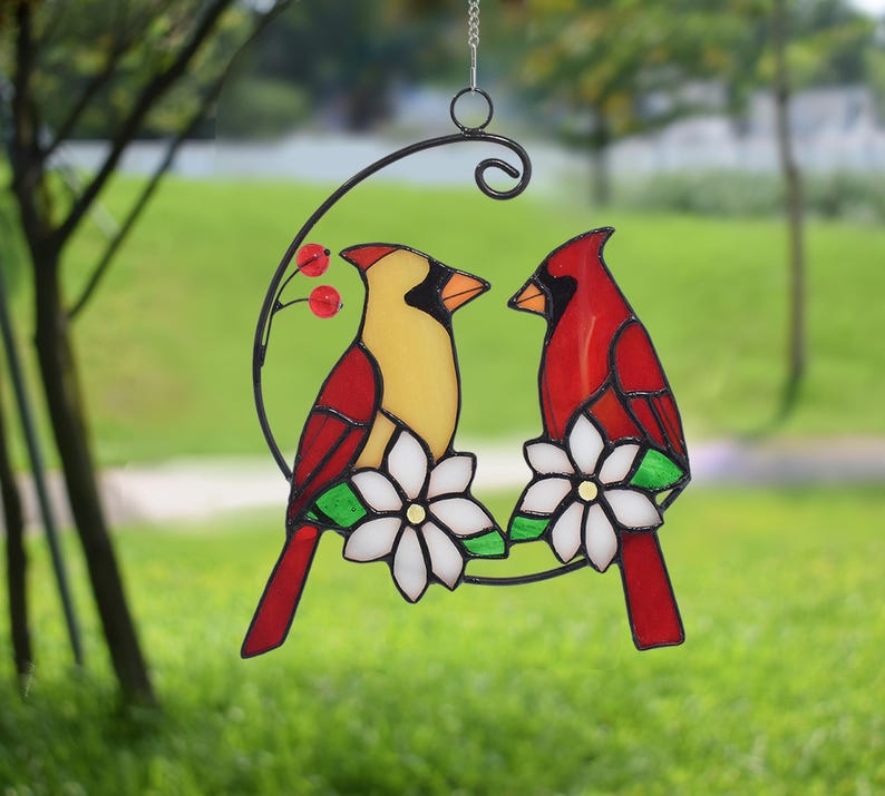 Cardinal Couple Stained Glass Suncatcher: Handmade Window Hanging - Etsy