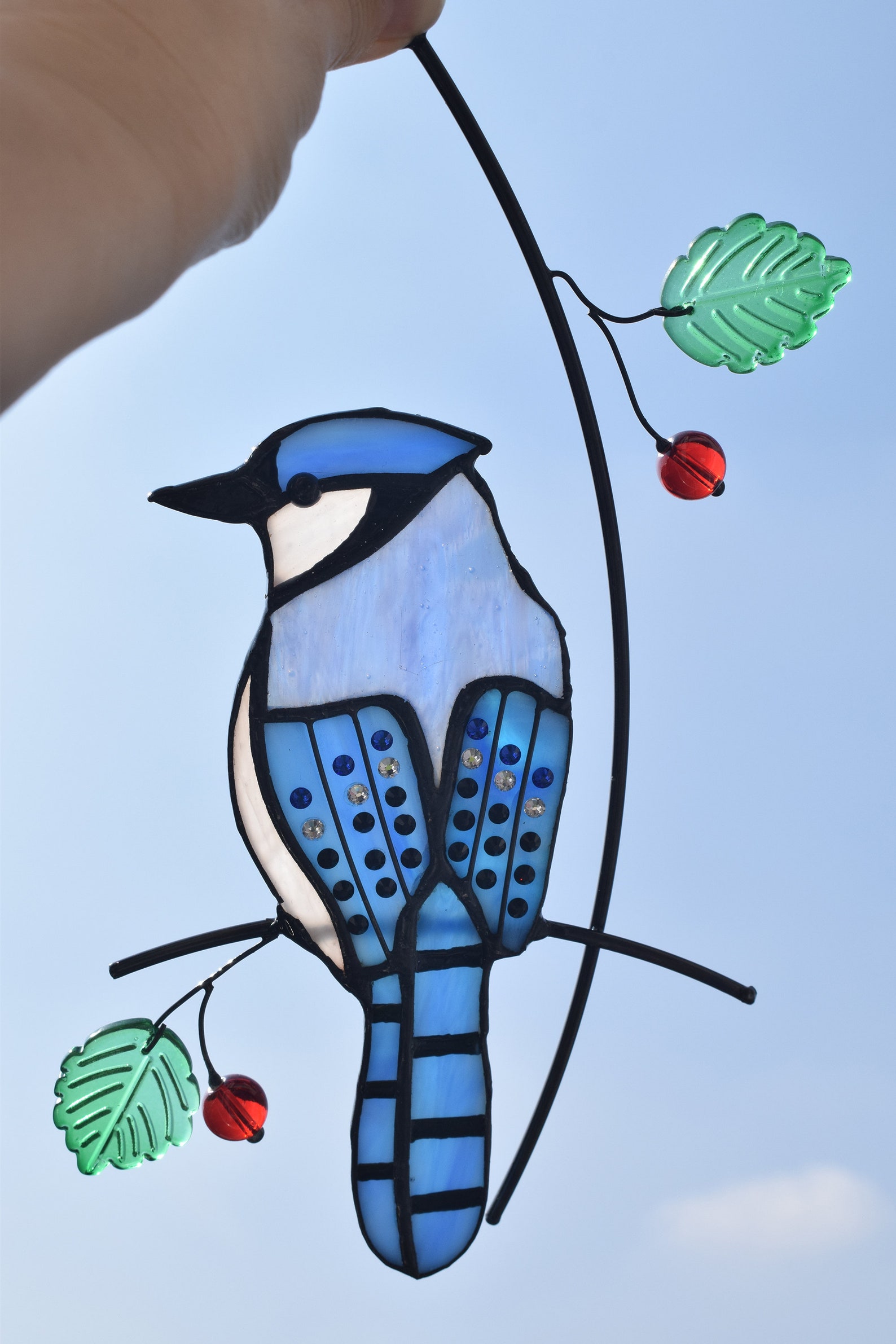 Blue Jay Stained Glass Window Hangings Birds Stained Glass Suncathers for Home Decor Christmas ...