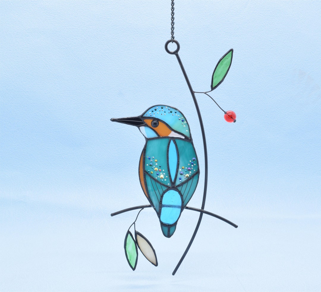 Kingfisher Stained Glass Window Hangings Birds Stained Glass Suncathers ...