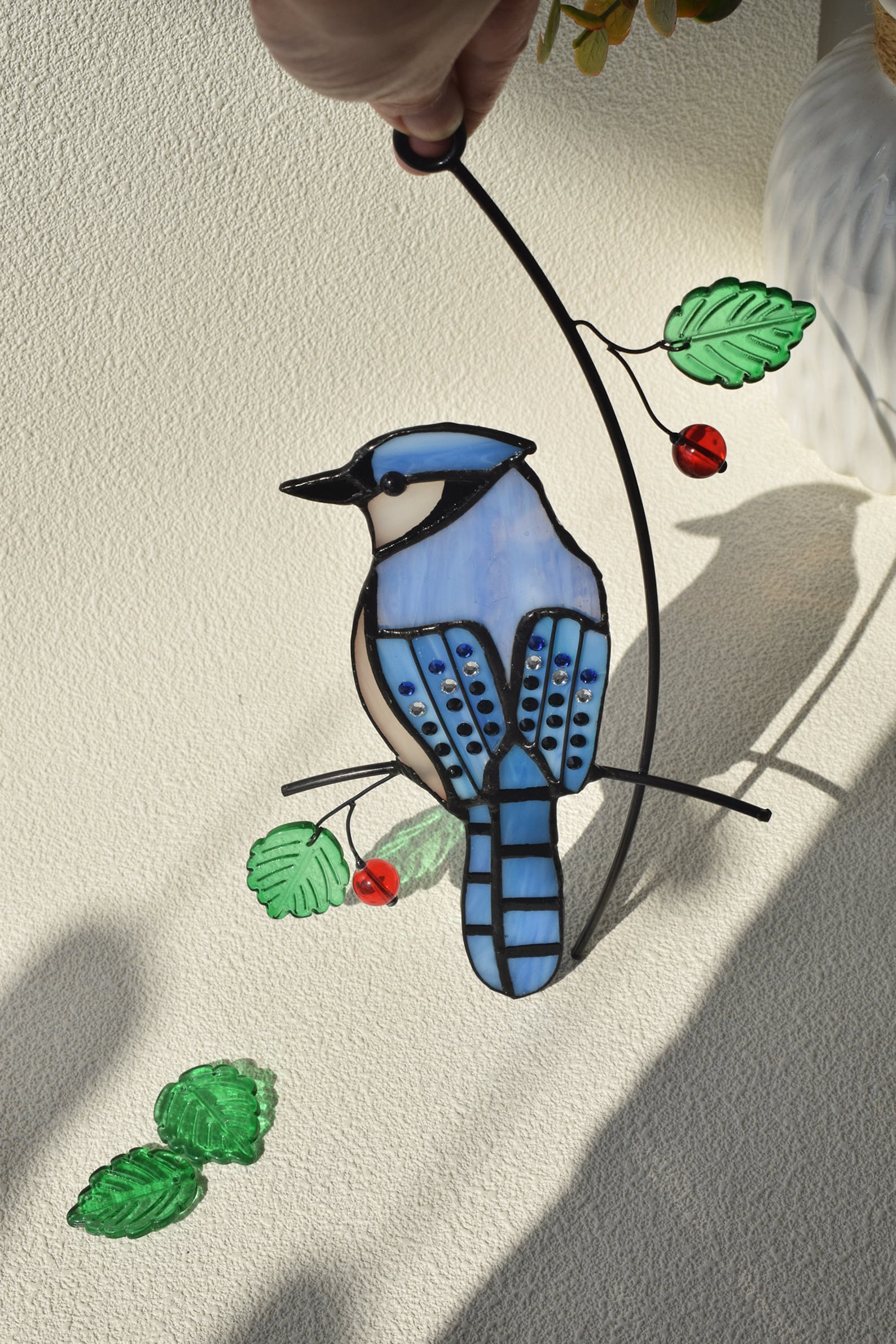 Blue Jay Stained Glass Window Hangings Birds Stained Glass Suncathers for Home Decor Christmas ...