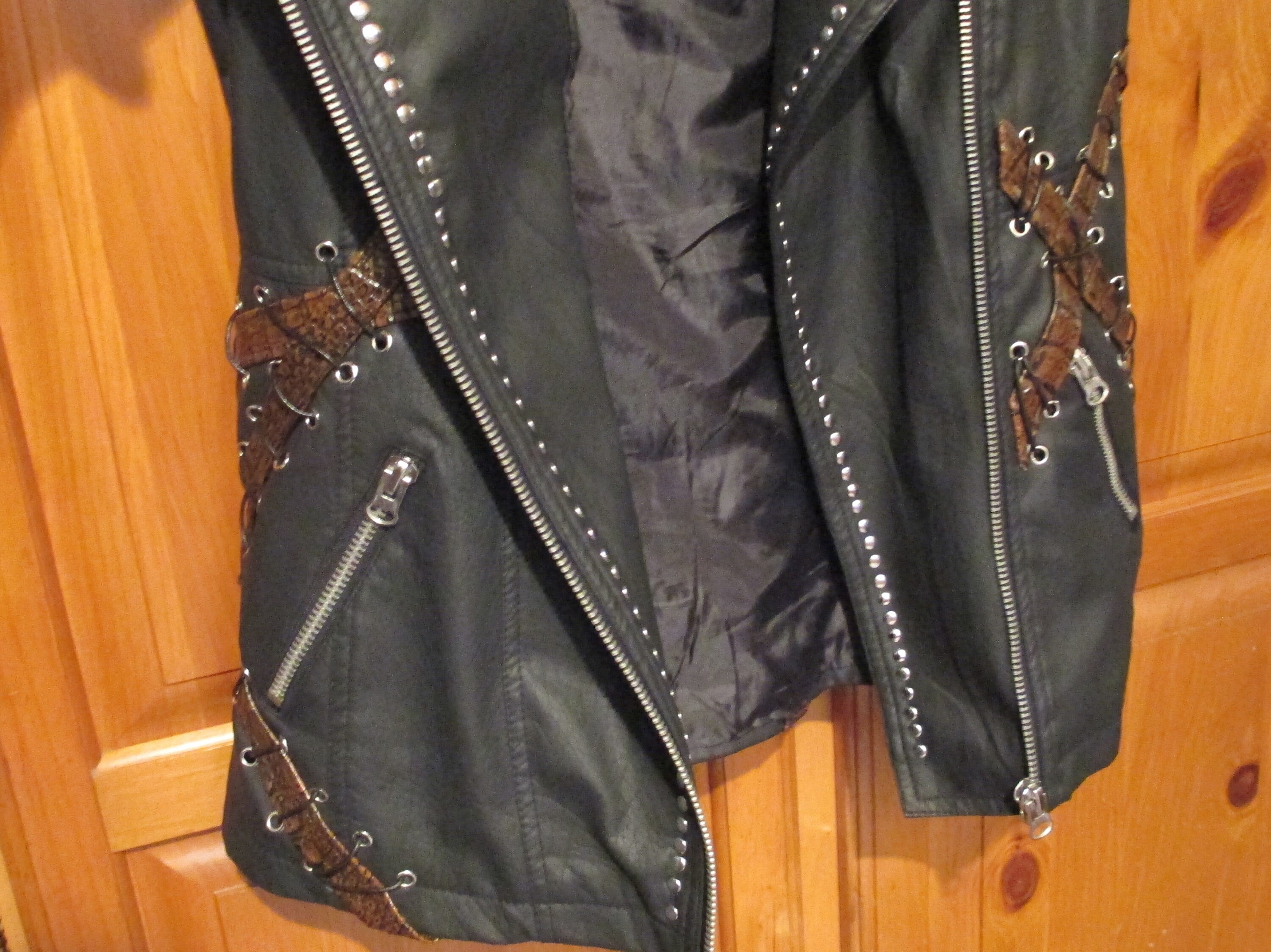 Studded and Spiked Black Vegan Leather Vest With Lacings and Dragon ...