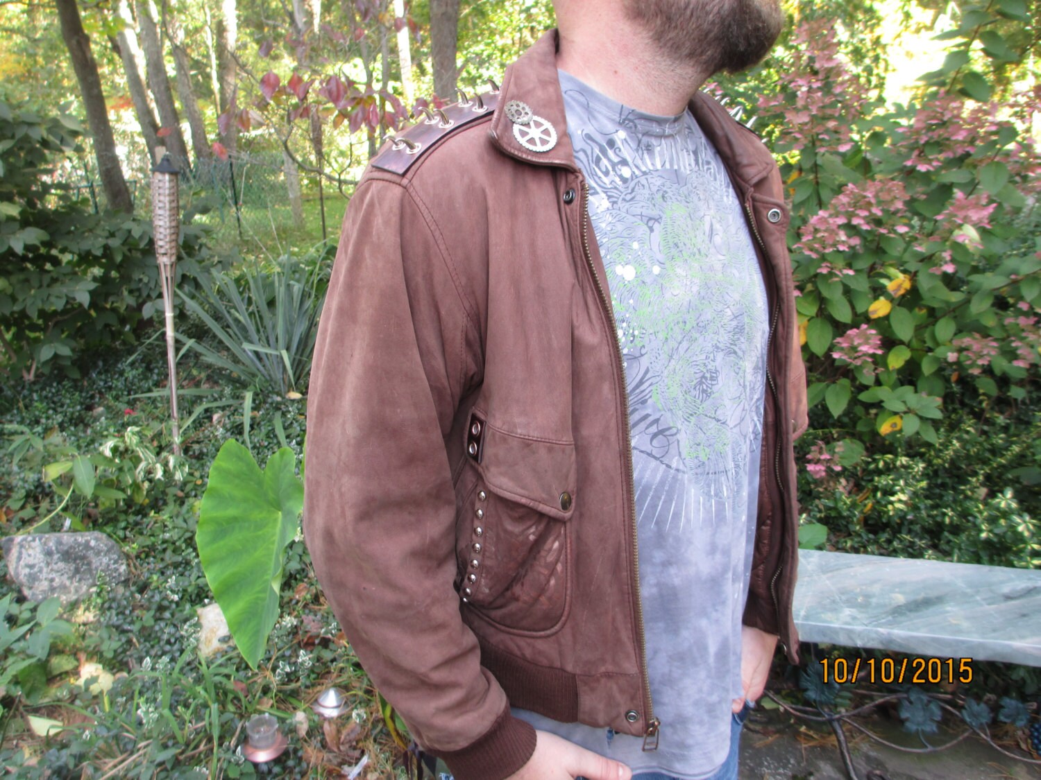 Steampunk Brown Leather Bomber Jacket With Skull and Crossbones and ...