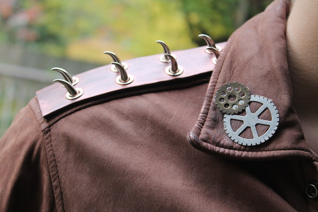 Steampunk Brown Leather Bomber Jacket With Skull and Crossbones and ...
