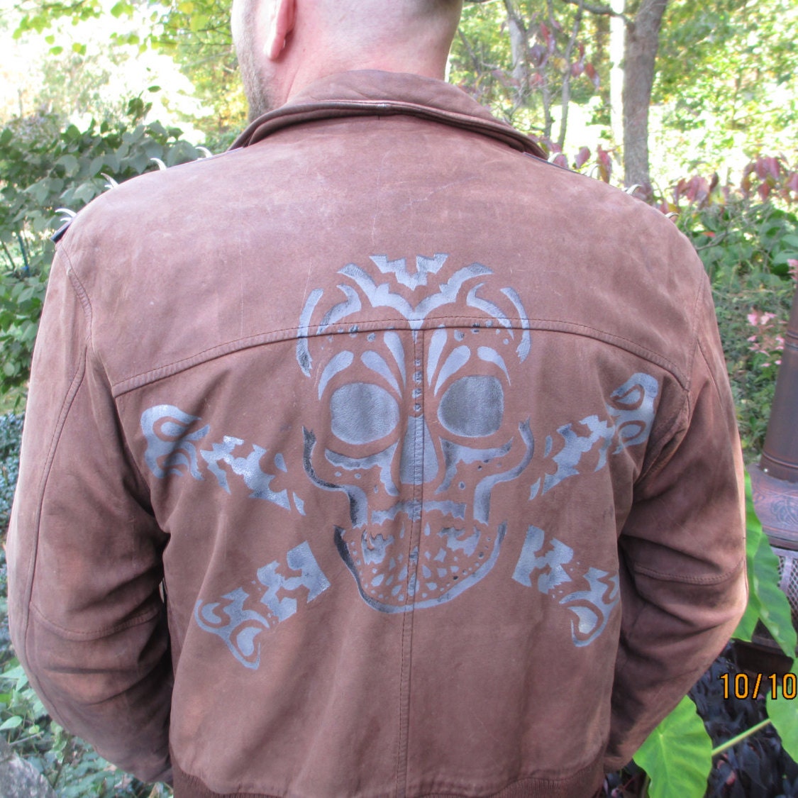 Steampunk Brown Leather Bomber Jacket With Skull and Crossbones and ...