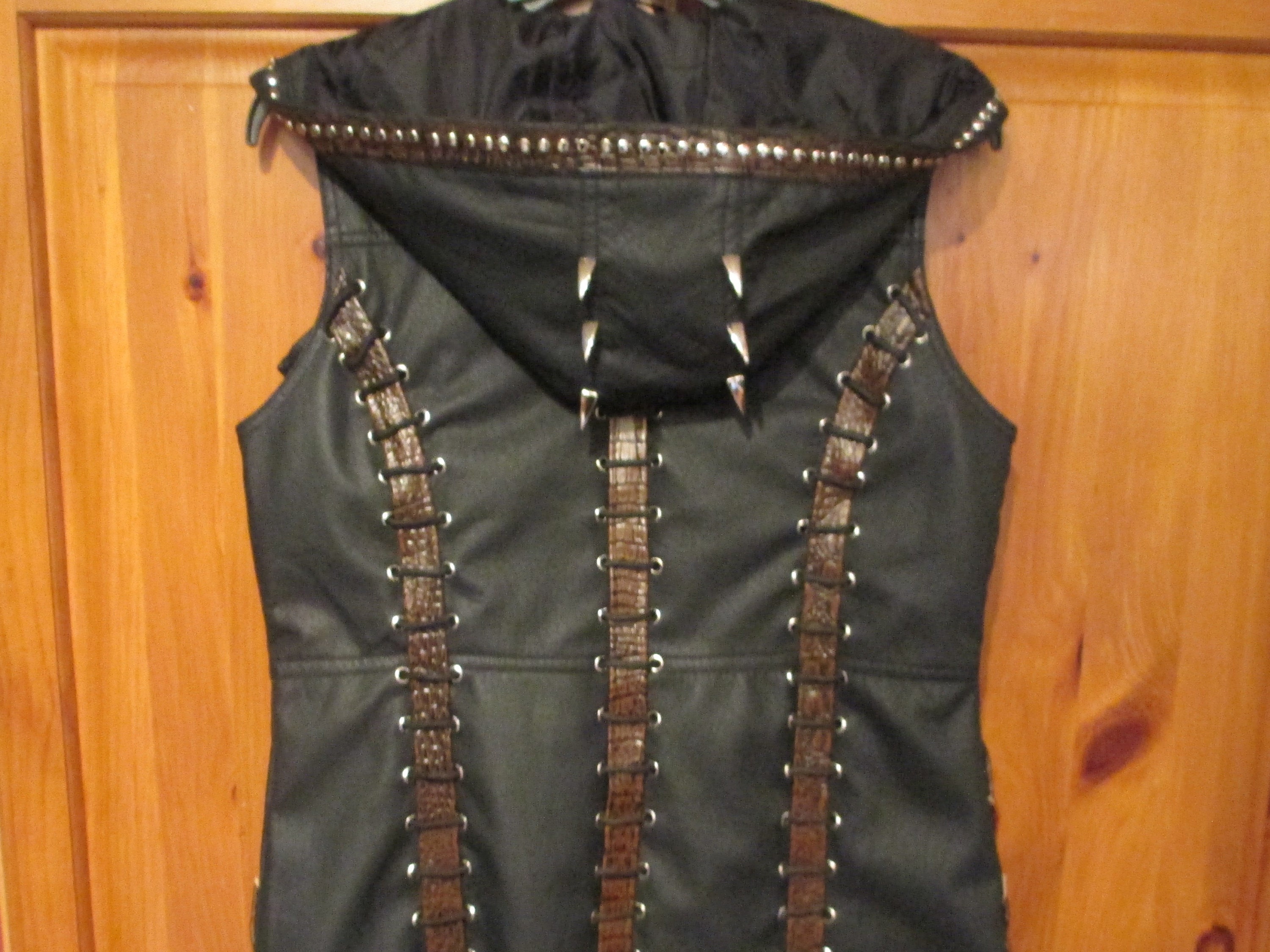 Studded and Spiked Black Vegan Leather Vest With Lacings and Dragon ...