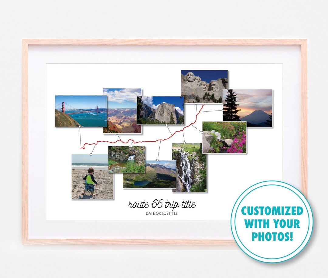 CUSTOM Route 66 Map Personalized With Your Photos, Travel Gift, Photo ...