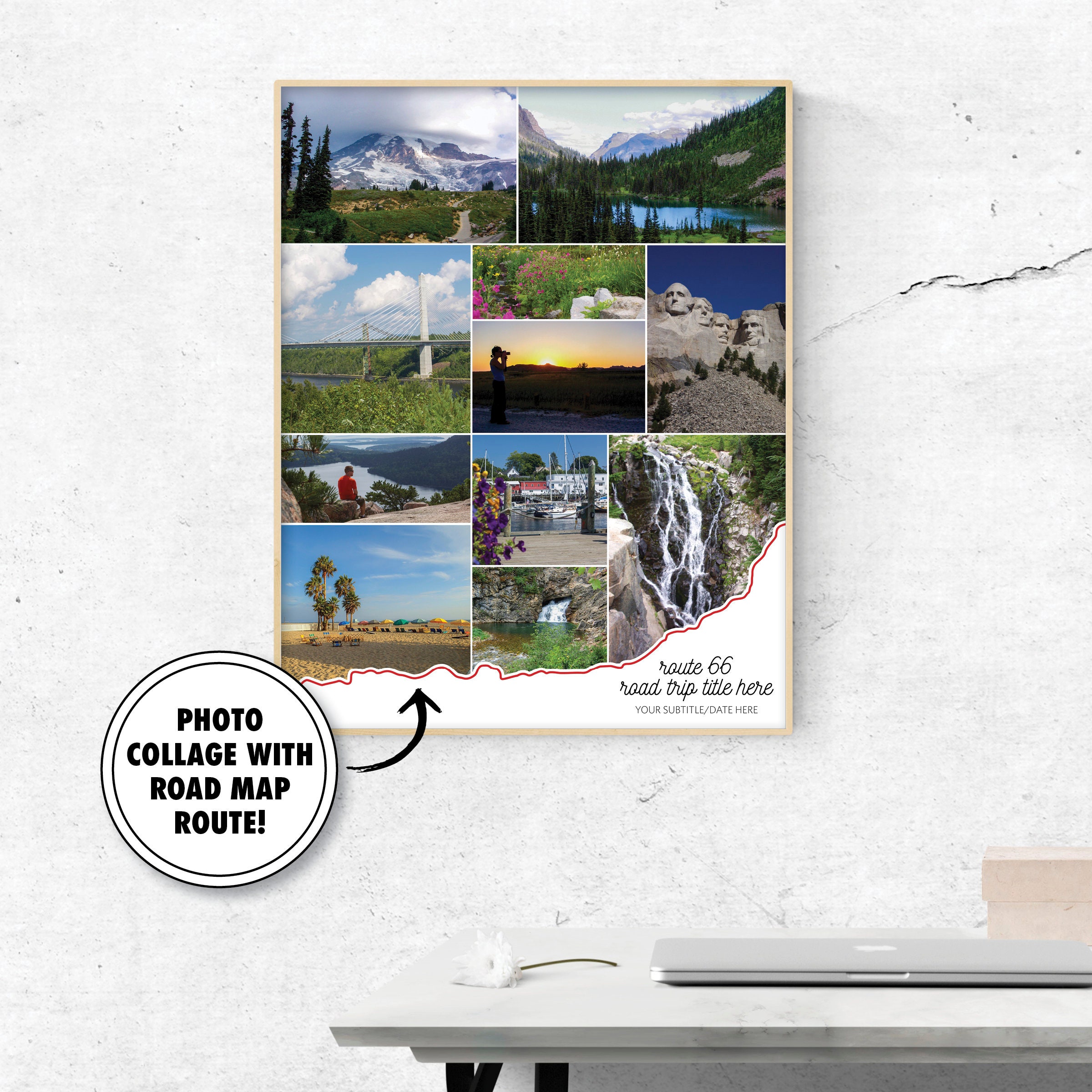CUSTOM Route 66 Map Personalized With Your Photos, Travel Gift, Photo ...