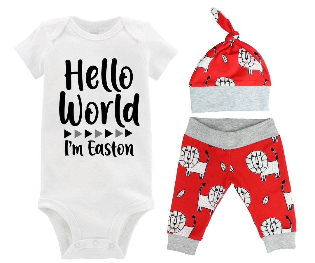 Boy Hello World Personalized Name Coming Home Outfit Bodysuit Infant ...