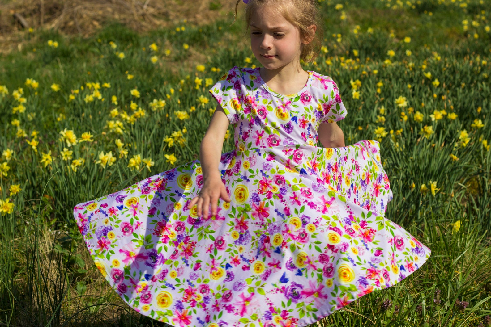 Pink Summer Twirly Dress Watercolor Floral Spring Easter Dress | Etsy