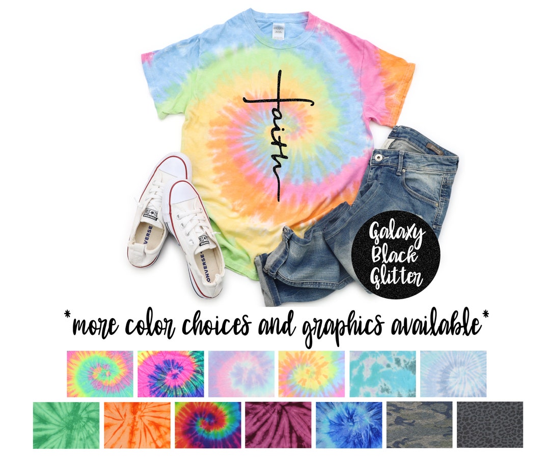 Faith Girl Pastel Tie Dye Shirt Galaxy Bright Black Glitter Vinyl ...