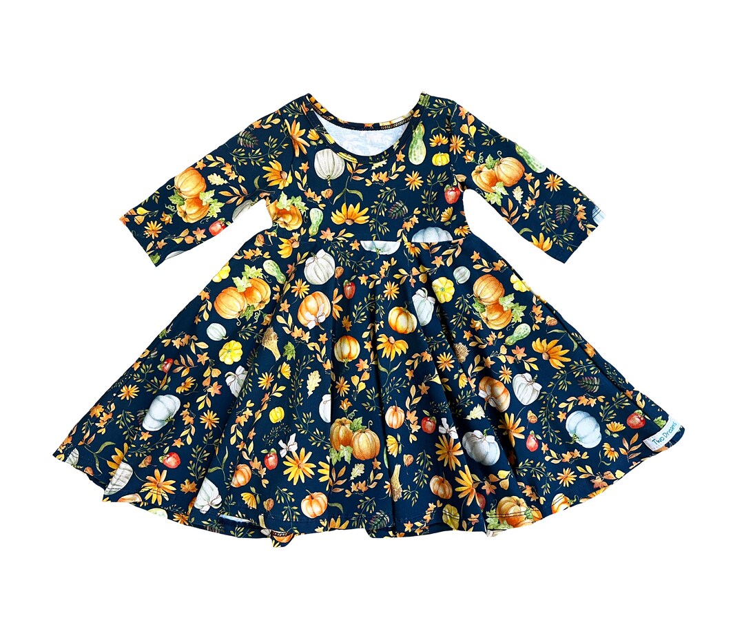 Pumpkin Twirly Dress Thanksgiving Sunflower Harvest Handmade Cotton ...