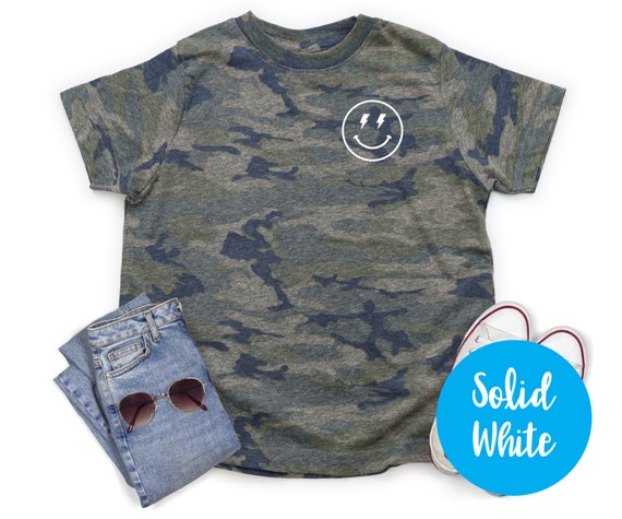 Smiley Face Pocket Lightning Bolt Smiley Leopard Camo Tees - Etsy