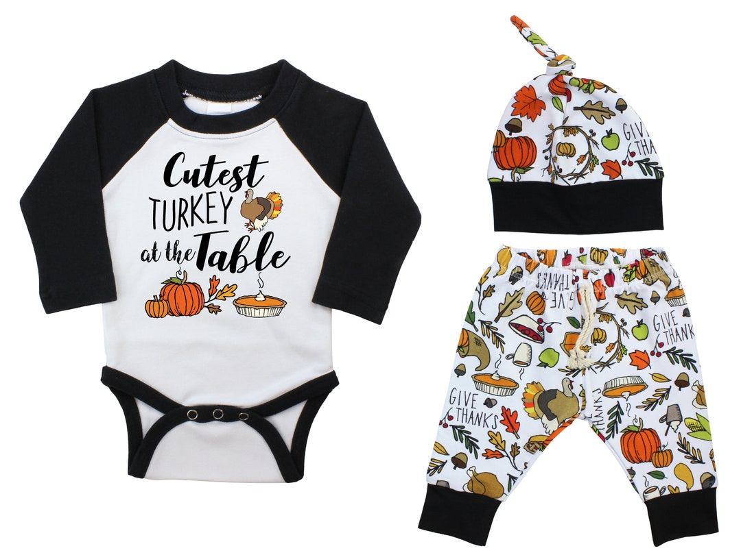 Boy Cutest Turkey Thanksgiving Outfit Fall Baby Raglan Outfit Pumpkin ...