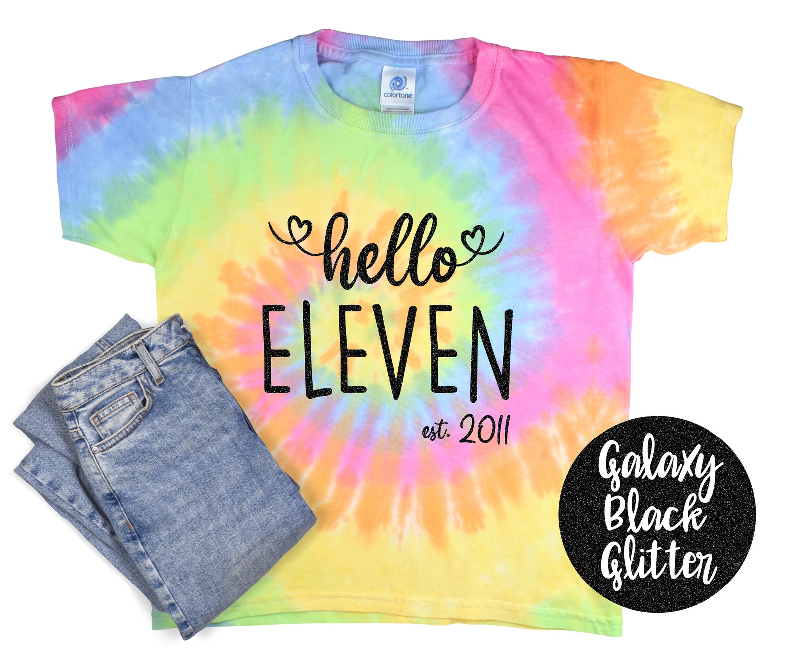 Hello Eleven Established Neon Tie Dye Shirt Galaxy Bright Black Glitter ...
