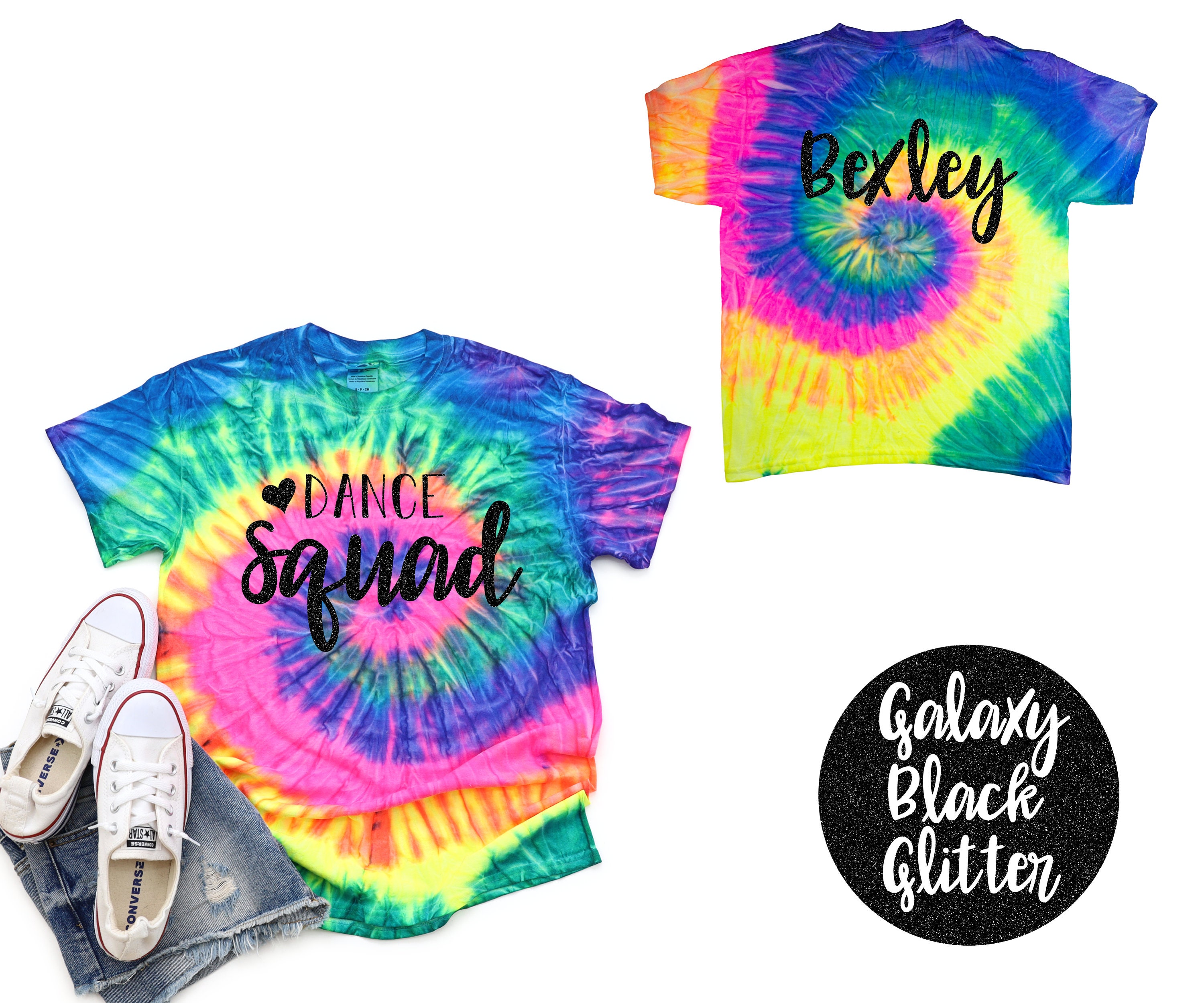 Dance Squad Tie Dye Shirt Team Tie Dye Dance Team Schwarz Glitzer Vinyl ...