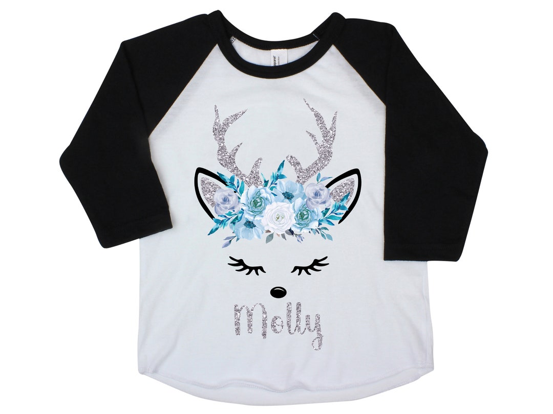 Girl Reindeer Shirt Winter Reindeer Silver Personalized Raglan Bodysuit ...