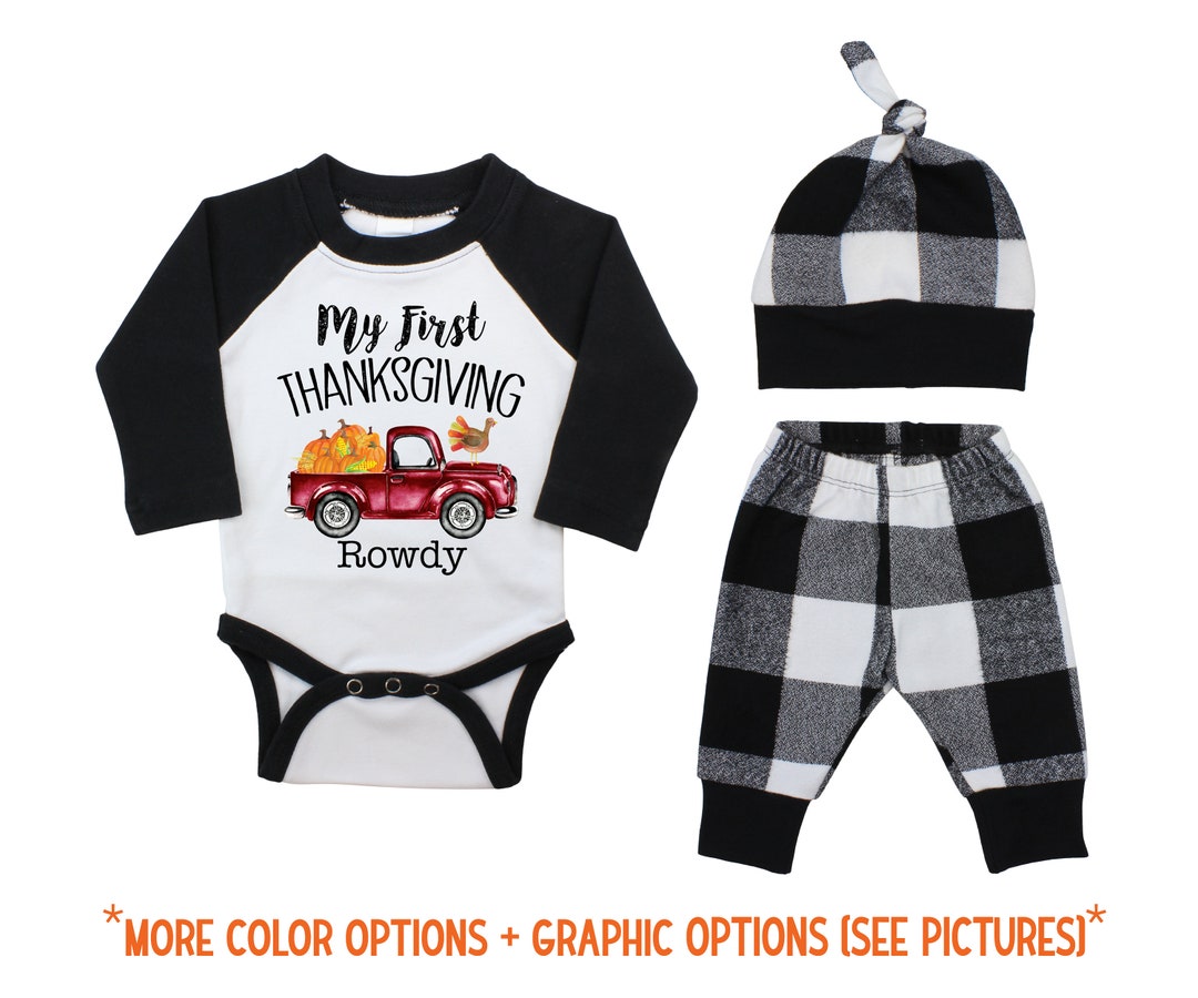 Boy Personalized My First Thanksgiving Outfit Fall Pants Knot Hat ...