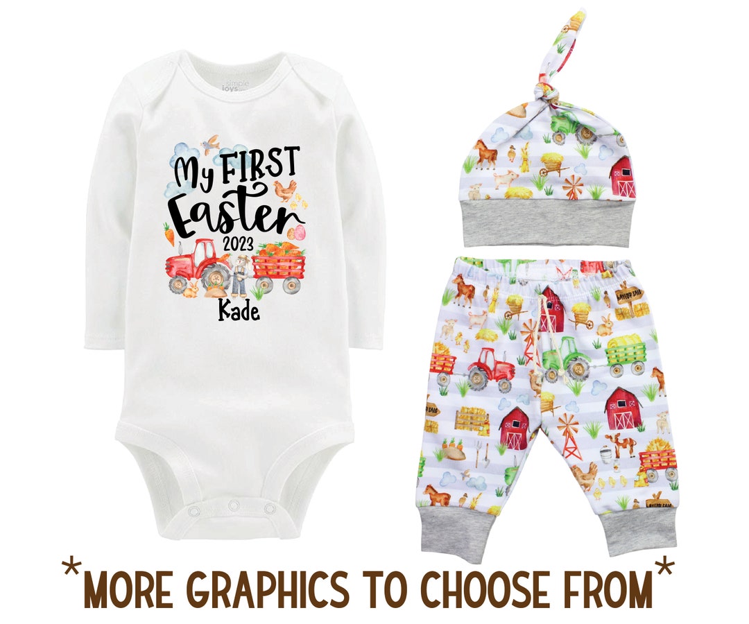 My First Easter Boy Farm Boy Outfit Tractor Farming Bodysuit Pants Hat ...