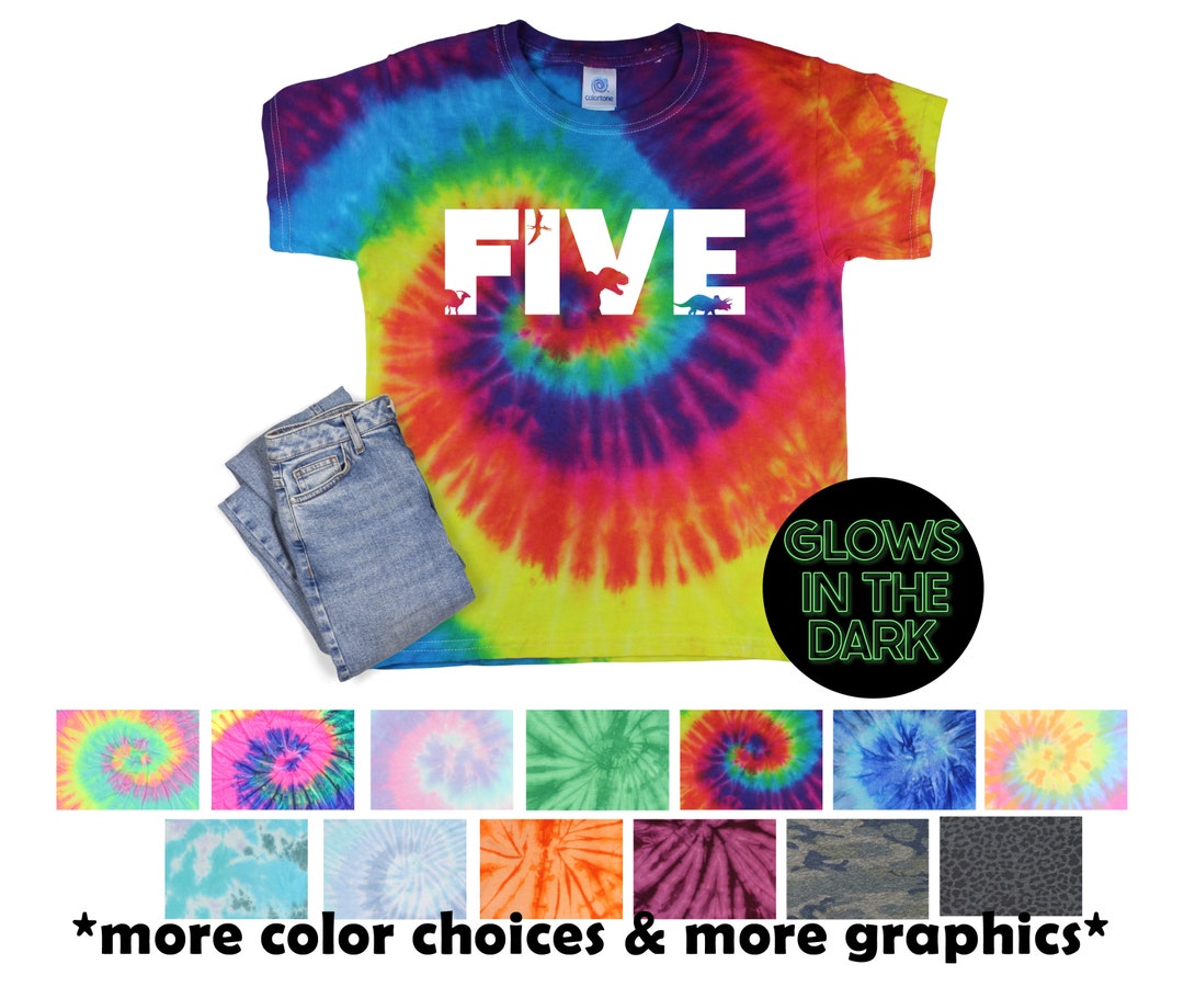 Boy Birthday Tie Dye Glow in the Dark Dinosaur Shirt Blue Tie Dye Age ...