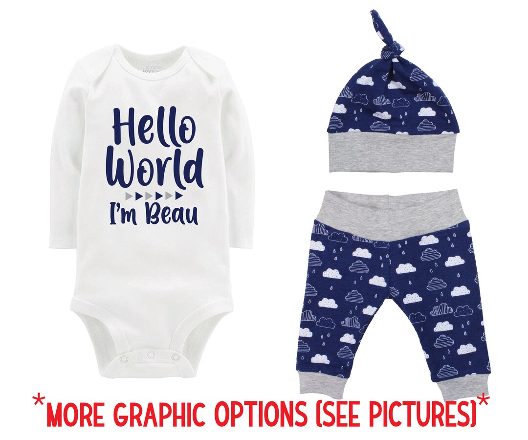 Boy Hello World Personalized Name Coming Home Outfit Bodysuit Infant ...