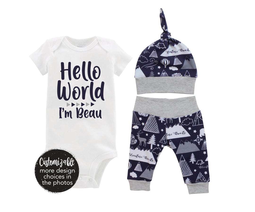 Boy Hello World Personalized Baby Boy Coming Home Outfit Adventure ...
