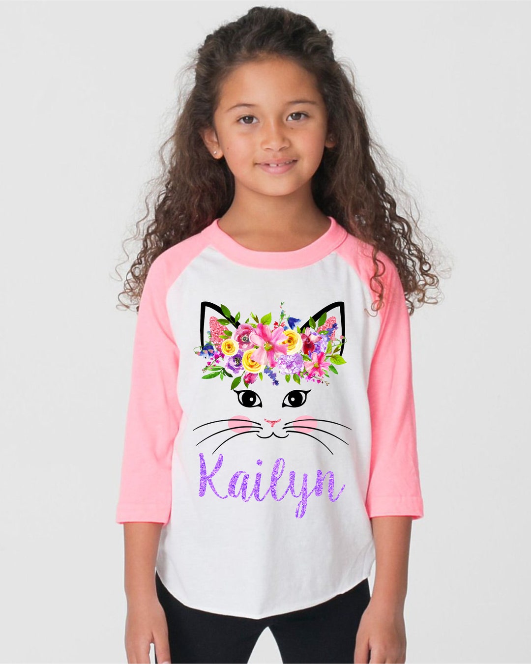 Watercolor Floral Cat Face Shirt Personalized Name Shirt Kitty Cat Face ...