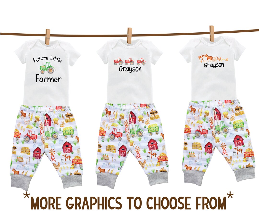 Farm Boy Outfit Tractor Farming Bodysuit Pants Hat Blanket Barn Baby ...