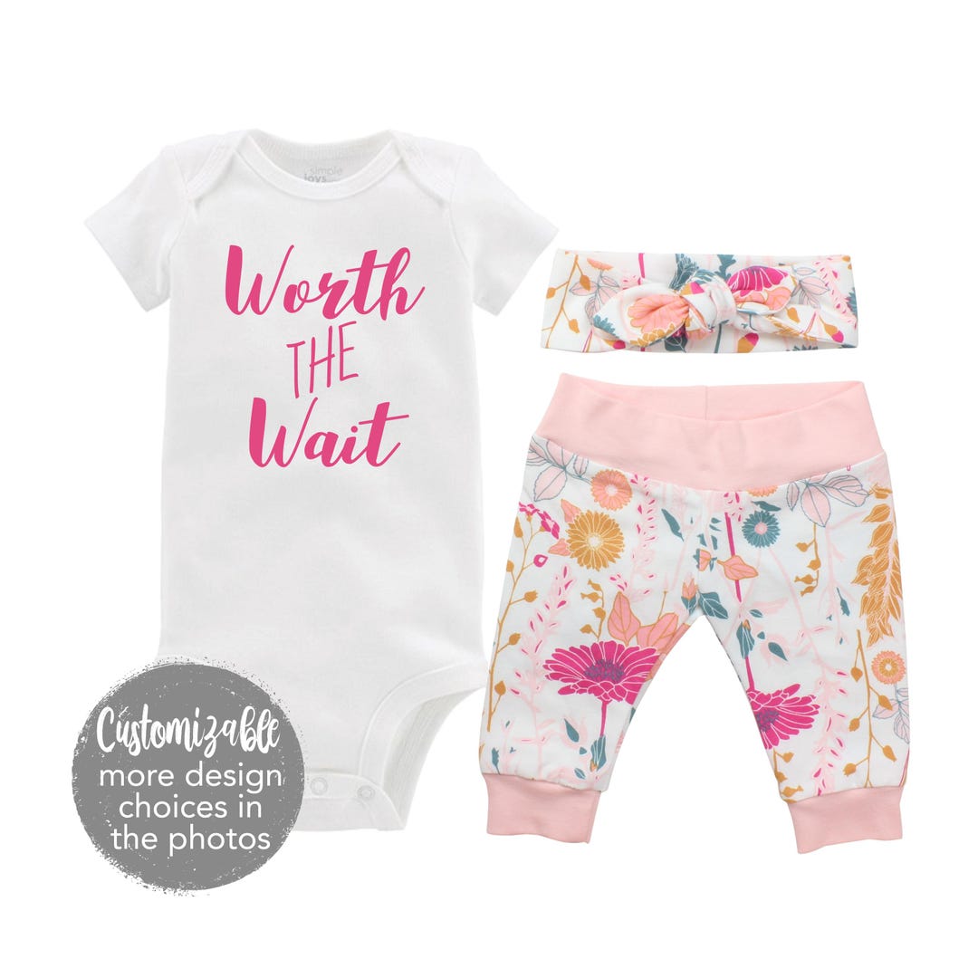 Worth the Wait Newborn Going Coming Home Outfit Baby Infant Set Pink ...
