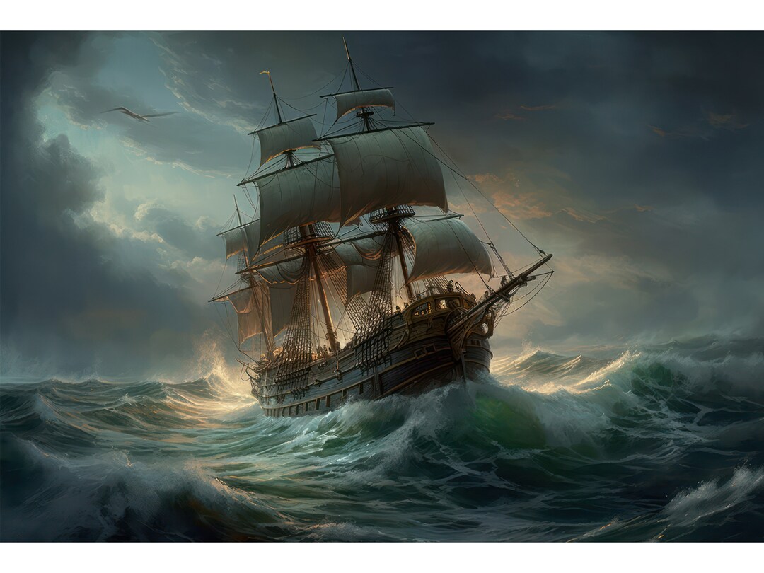 The Storm Print Nautical Illustration Oil Painting Style Wall Art ...