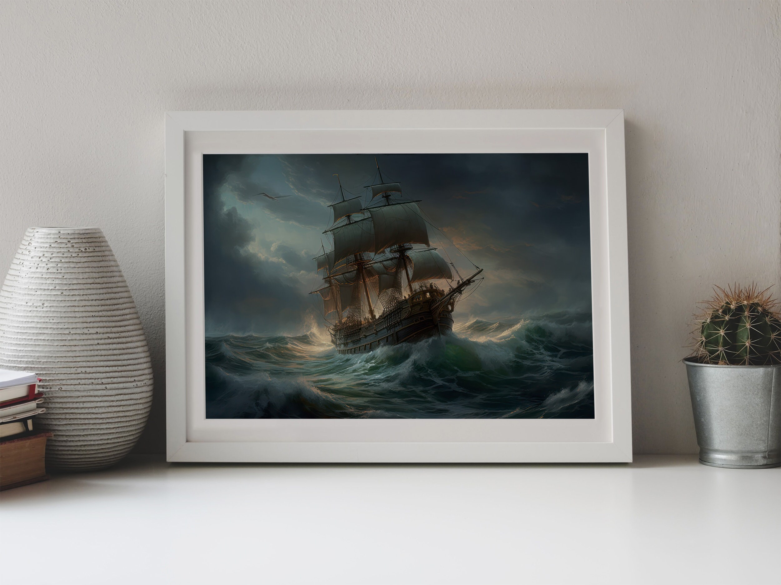 The Storm Print Nautical Illustration Oil Painting Style Wall Art ...