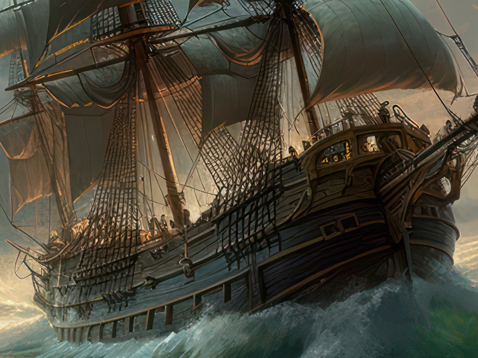 The Storm Print Nautical Illustration Oil Painting Style Wall Art ...