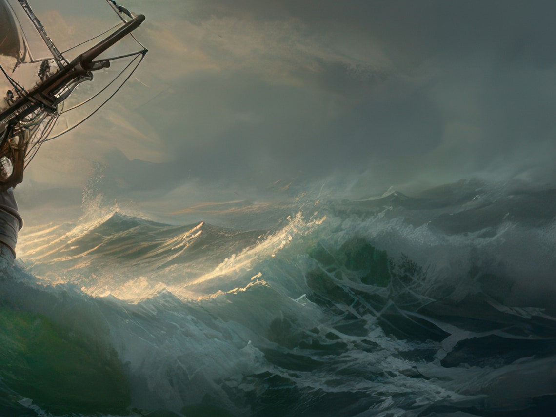 The Storm Print Nautical Illustration Oil Painting Style Wall Art ...