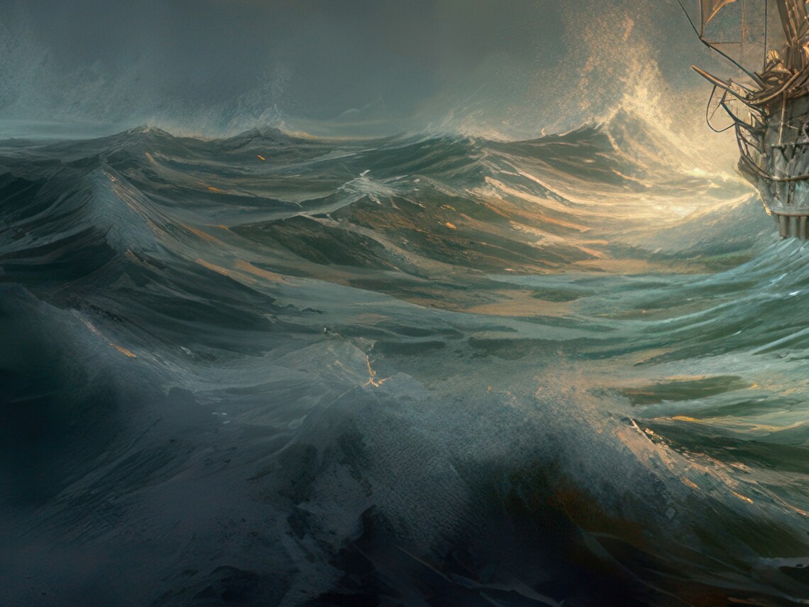 The Storm Print Nautical Illustration Oil Painting Style Wall Art ...