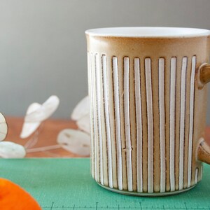 Carved Tactile Stripes Ceramic Coffee Mug / Ribbed Speckled Stoneware ...