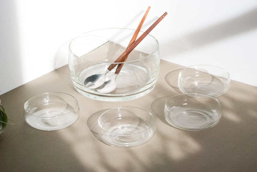 Mid Century Salad Service Set / Elegant Clear Glass / 1 Large Serving ...
