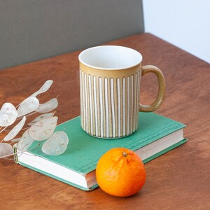 Carved Tactile Stripes Ceramic Coffee Mug / Ribbed Speckled Stoneware ...