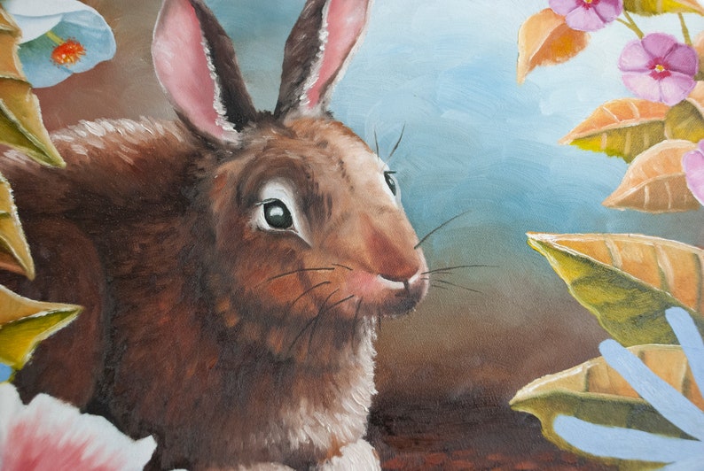 Brown Rabbit Among the Flowers / Bunny / Hare / Large 21 - Etsy