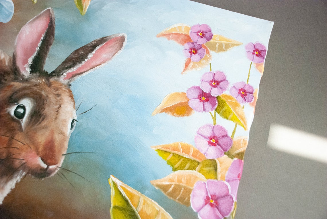 Brown Rabbit Among the Flowers / Bunny / Hare / Large 21 | Etsy