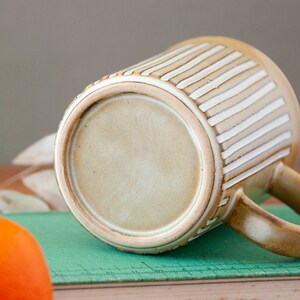 Carved Tactile Stripes Ceramic Coffee Mug / Ribbed Speckled Stoneware ...