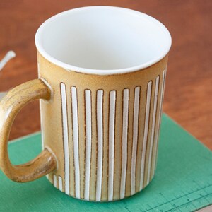 Carved Tactile Stripes Ceramic Coffee Mug / Ribbed Speckled Stoneware ...