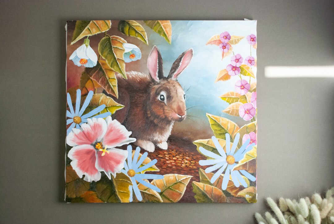 Brown Rabbit Among the Flowers / Bunny / Hare / Large 21 - Etsy