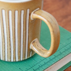 Carved Tactile Stripes Ceramic Coffee Mug / Ribbed Speckled Stoneware ...