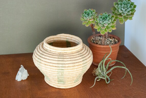 Sturdy Mint Striped Coil Basket / Natural and Seafoam Green - Etsy