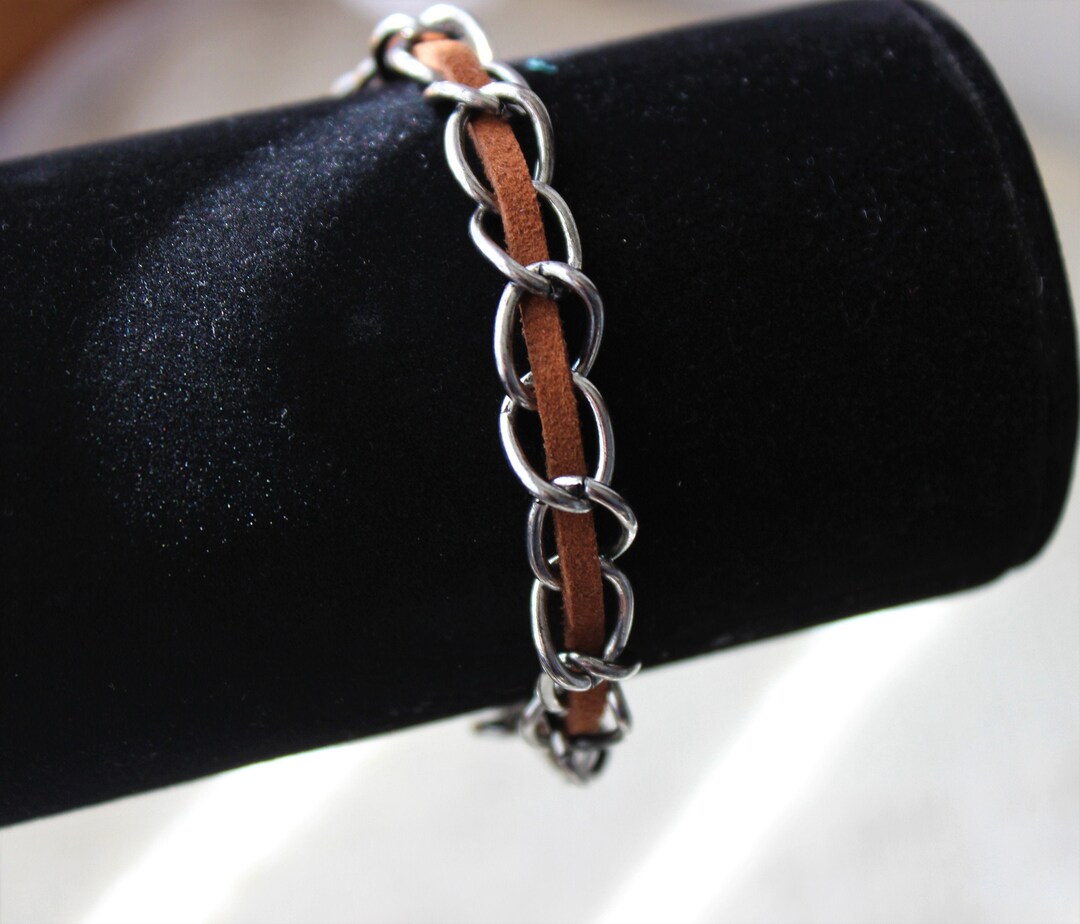 Suede & Chain Bracelet | Suede Bracelet, Chain Bracelet, Clasp Bracelet ...