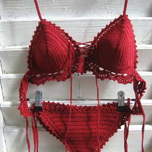 Crochet Bikini Set in Dark Red Lace. Can Be Made in Any Color - Etsy