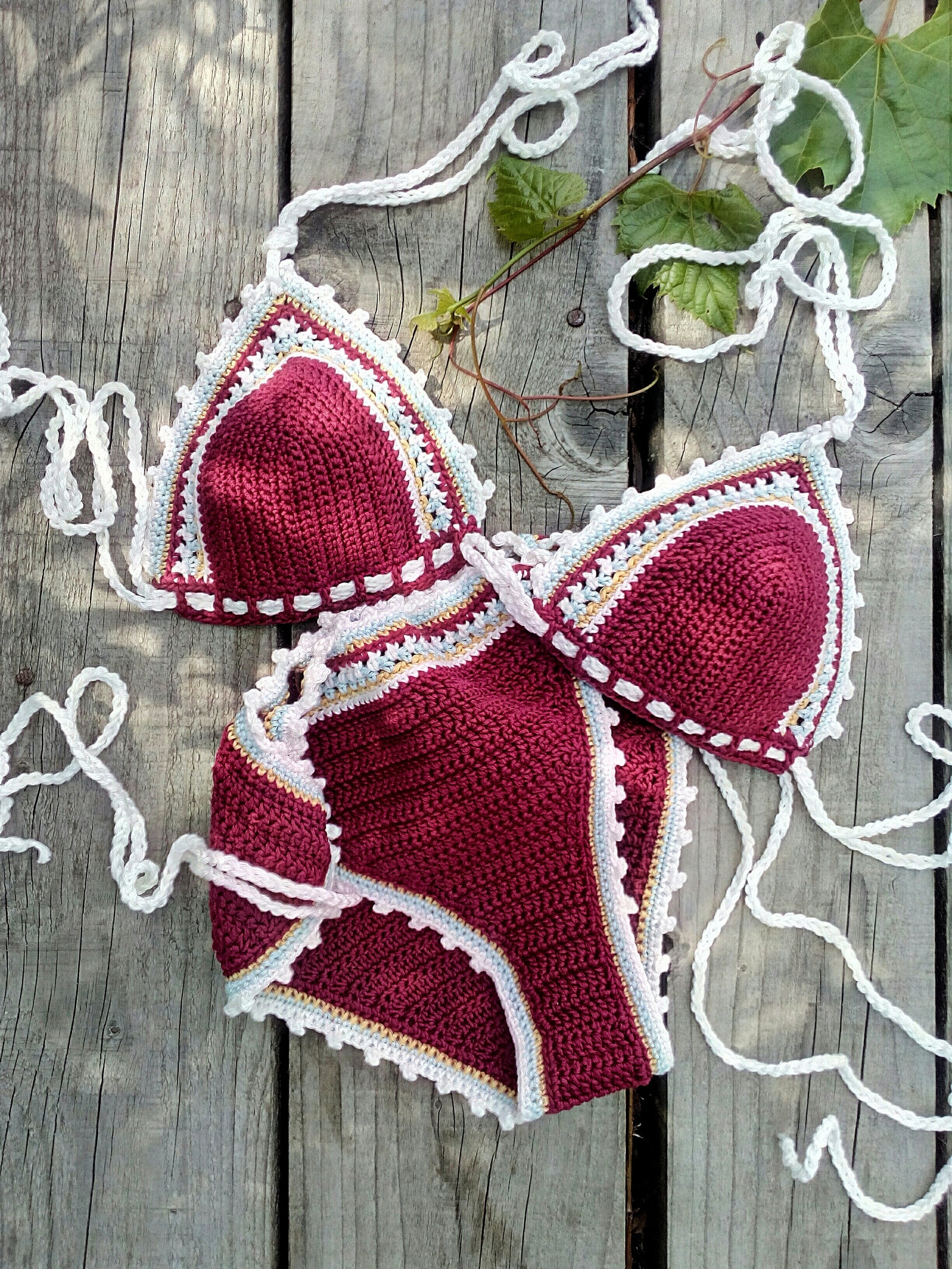 Crochet Bikini Set Burgundy Bikini Crochet Swimsuit Crochet | Etsy
