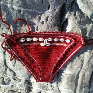 Crochet Bikini Set in Dark Red With Seashells - Etsy