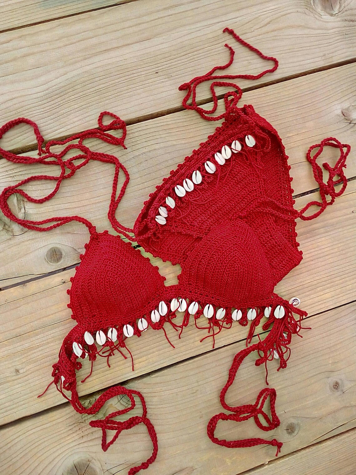 Crochet Bikini Set Red Bikini With Natural Seashells. Can Be Made in ...