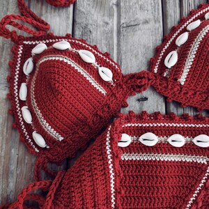 Crochet Bikini Set in Dark Red With Seashells - Etsy